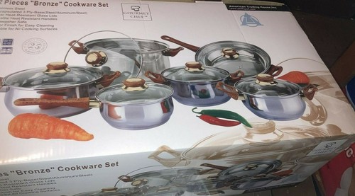 Gourmet Chef 12 Piece BRONZE COOKWARE SET | eBay