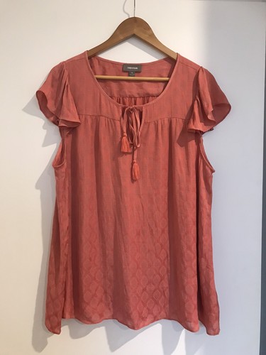 Sussan, coral short ruffle sleeve peasant blouse, size 16 | eBay Australia