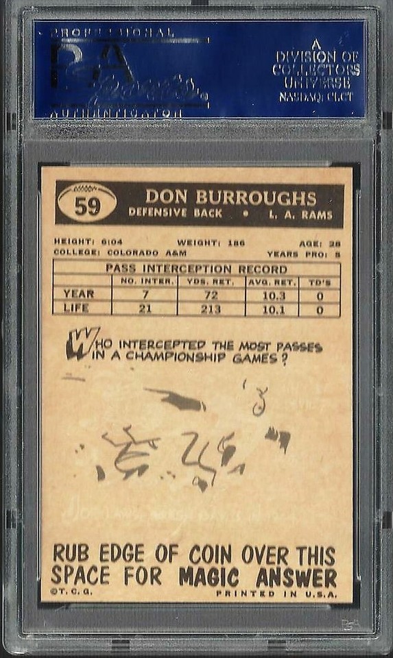 1959 Topps #59 Don Burroughs Los Angeles Rams PSA 8 NEAR MINT - MINT ...