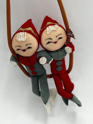 Vintage pair miniature pixie elves hanging Christmas ornament | eBay