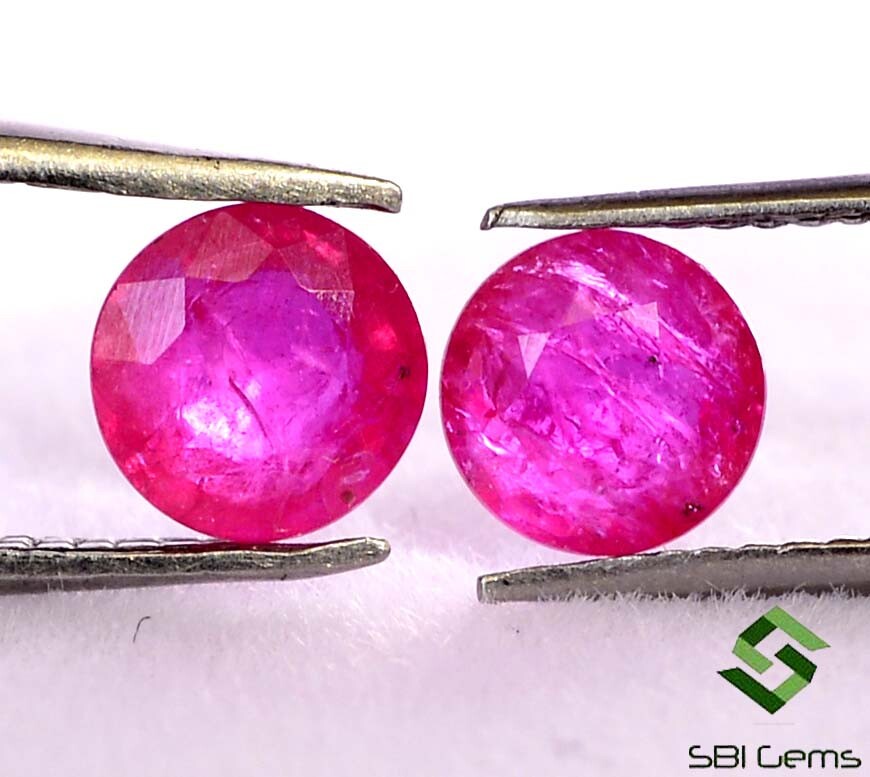 Certified Natural Ruby Round Cut Pair 5 mm 0.97 Cts Faceted Loose ...