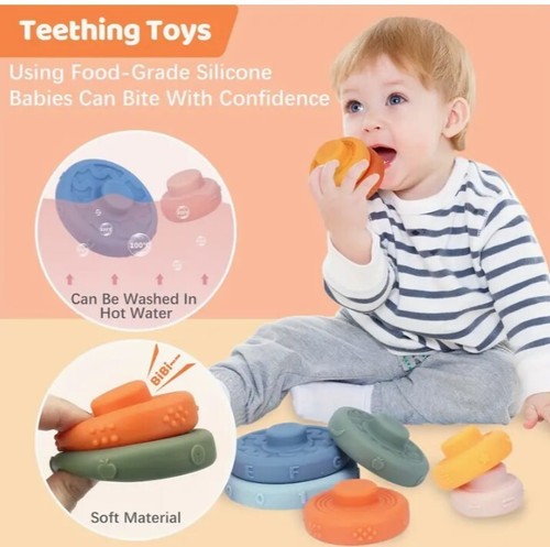 Stacking Rings Teething Toy Stack 6 Ring Tower Infant Soft Building ...