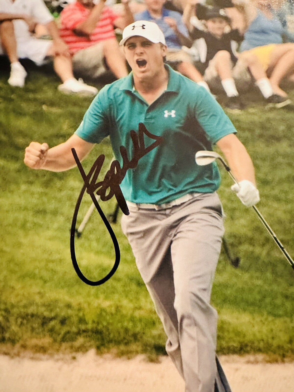 JORDAN SPIETH HAND SIGNED 8x10 COLOR PHOTO AMAZING POSE CELEBRATING w ...