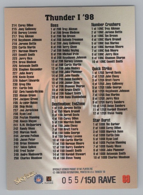 1998 Skybox Thunder - Rave #69 Antowain Smith /150 for sale online | eBay