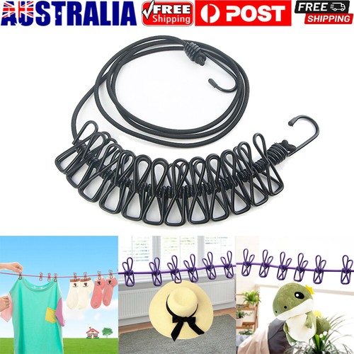 Portable Travel Camping Clothesline Washing Clothes Line Rope whit 12 ...