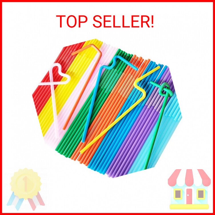 300 Pcs Flexible Colorful Disposable Plastic Bendable Drinking Bendable ...