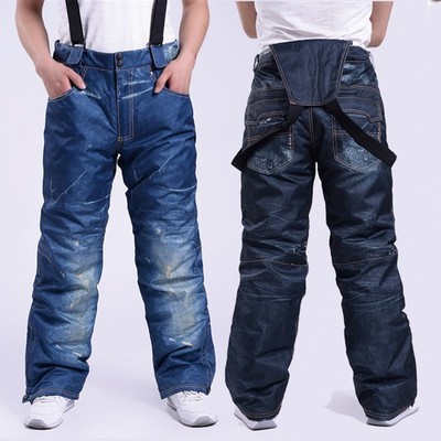 Men's Winter Ski Pants Outdoor Waterproof Denim Snowboard Windproof ...