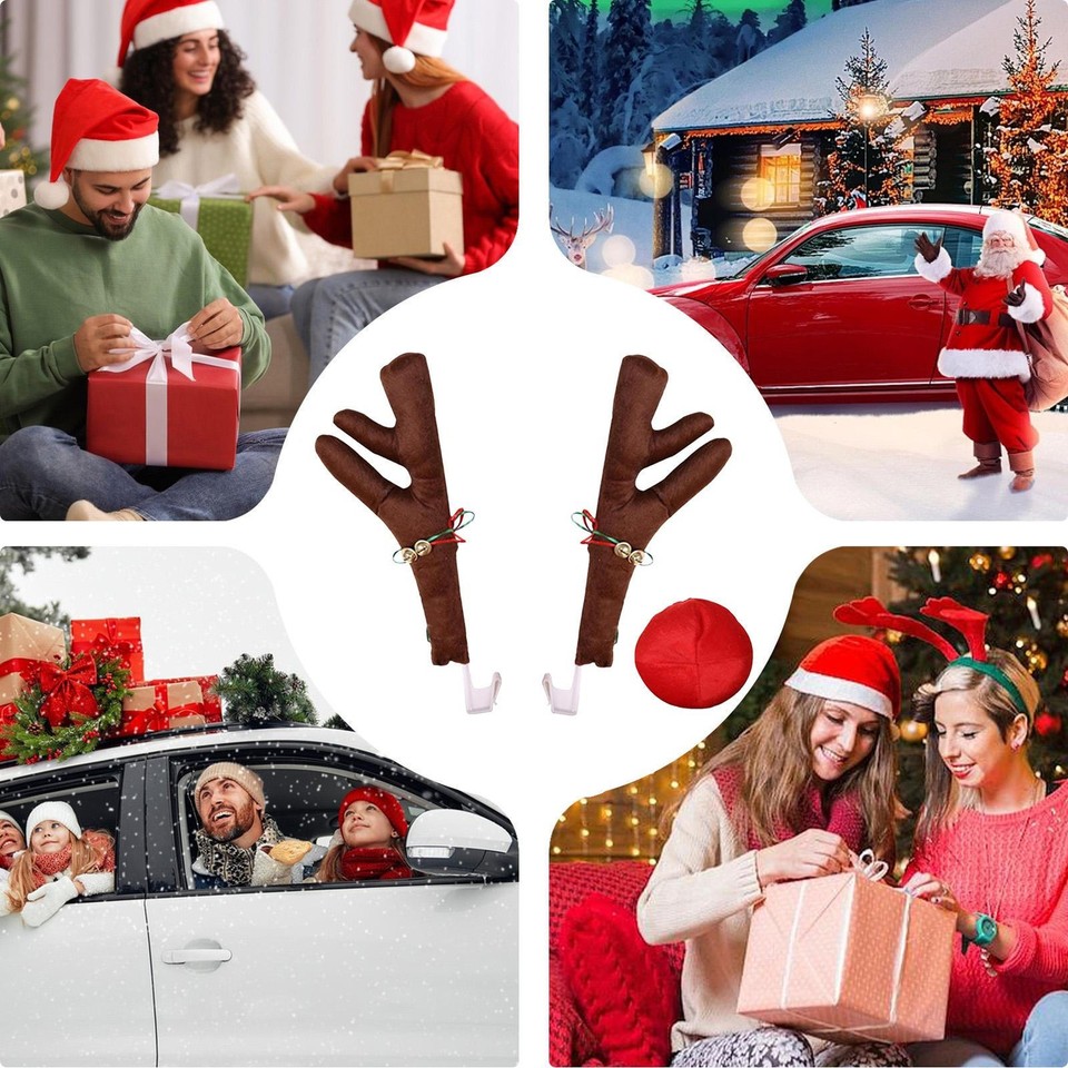 Car Reindeer Antlers & Nose Decorations, Christmas Antlers Car Kit with ...