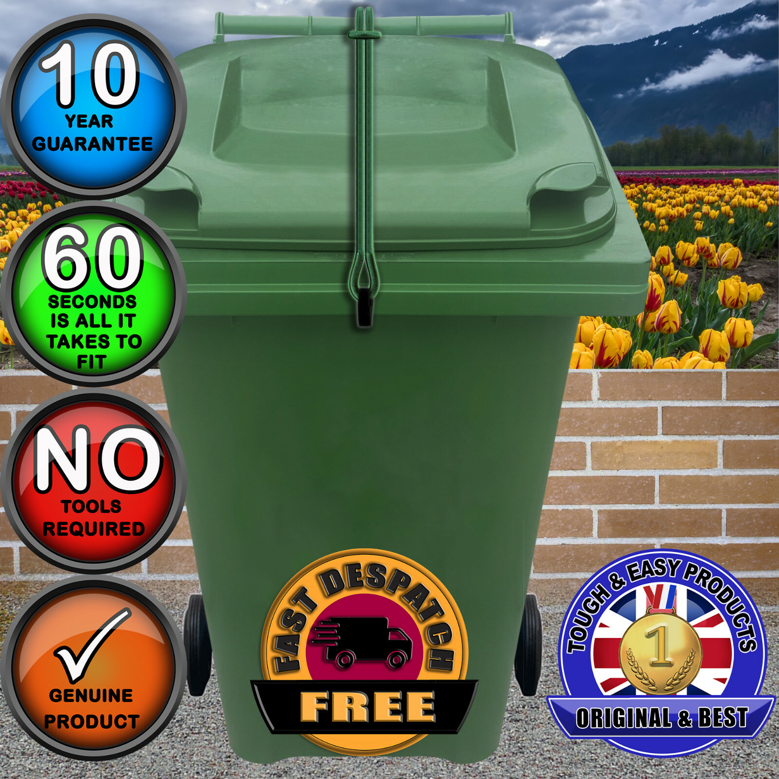 Wheelie Bin Strap Lock For Lid-NO DRILLING-Stop Wind or Vandals Tipping ...