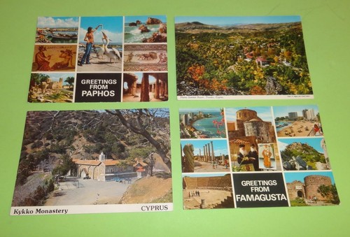 CYPRUS GREECE LOT x 4 POSTCARDS KYKKO PAPHOS FAMAGUSTA TROODOS 1980's ...