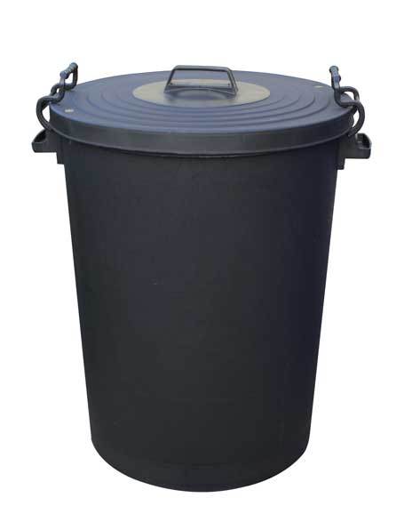Extra Large Clip Bin Black 110L Plastic Dustbin Recycling Garden Waste ...