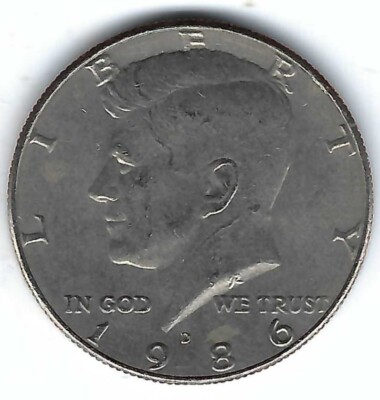 1986-D Denver Circulated Copper-Nickel Clad Copper Strike Half Dollar ...