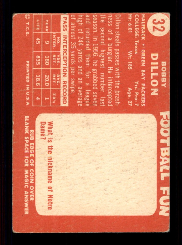 1958 Topps #32 Bobby Dillon | eBay