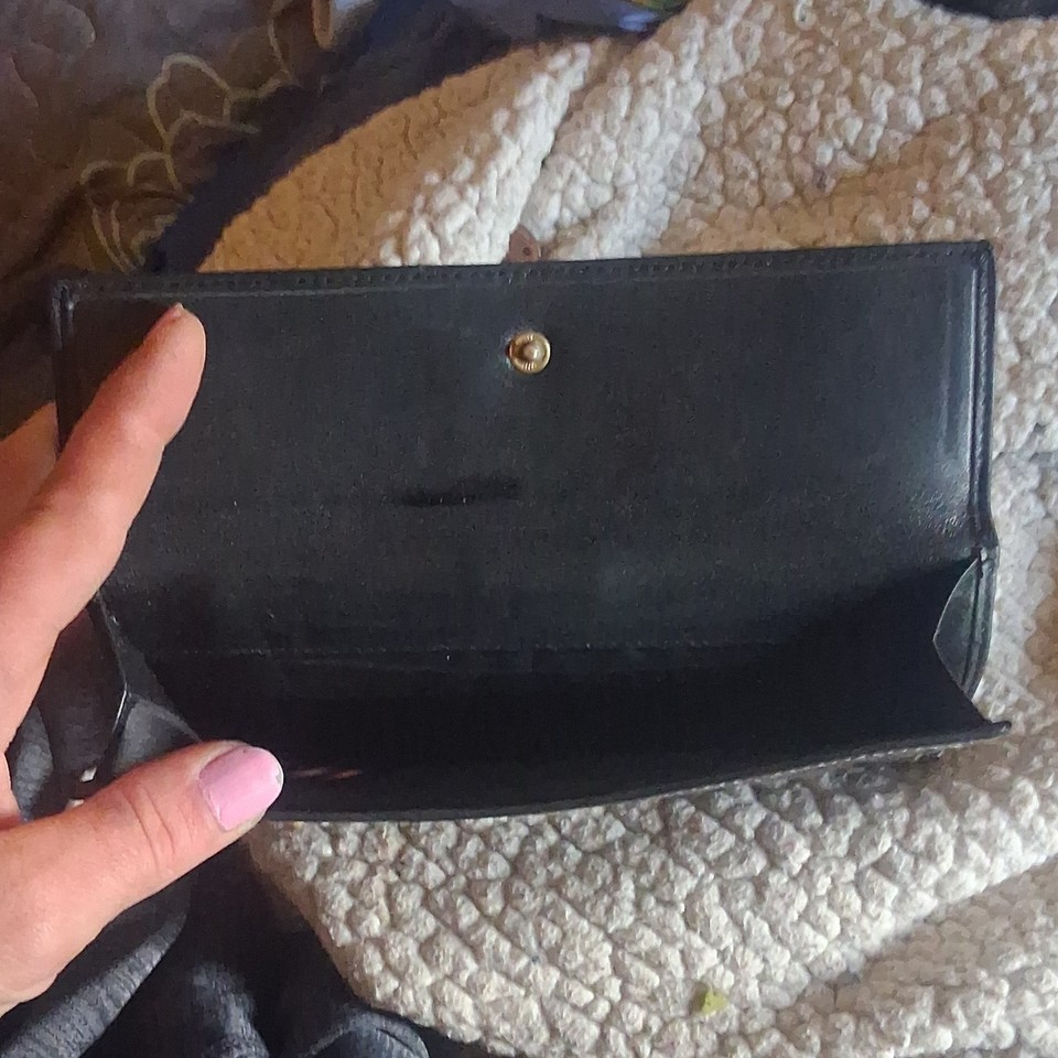 Coach Black Logo Women's Checkbook Wallet Folding Credit Card Button ...