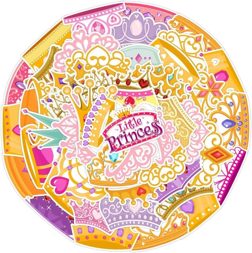 Crown Stickers, 50 Pcs Yellow Pink Princess Crown Stickers for Laptop ...