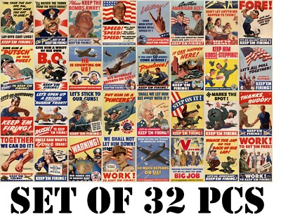 Keep Em Firing SET 32 PCS US WW2 WWII Propaganda Poster Print Wall Art ...