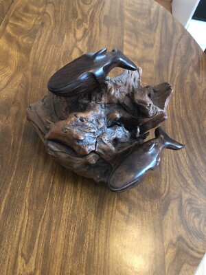 Hand Carved Richard Stiers Wooden Whale Sculpture. Rare Hawaiian Artist ...