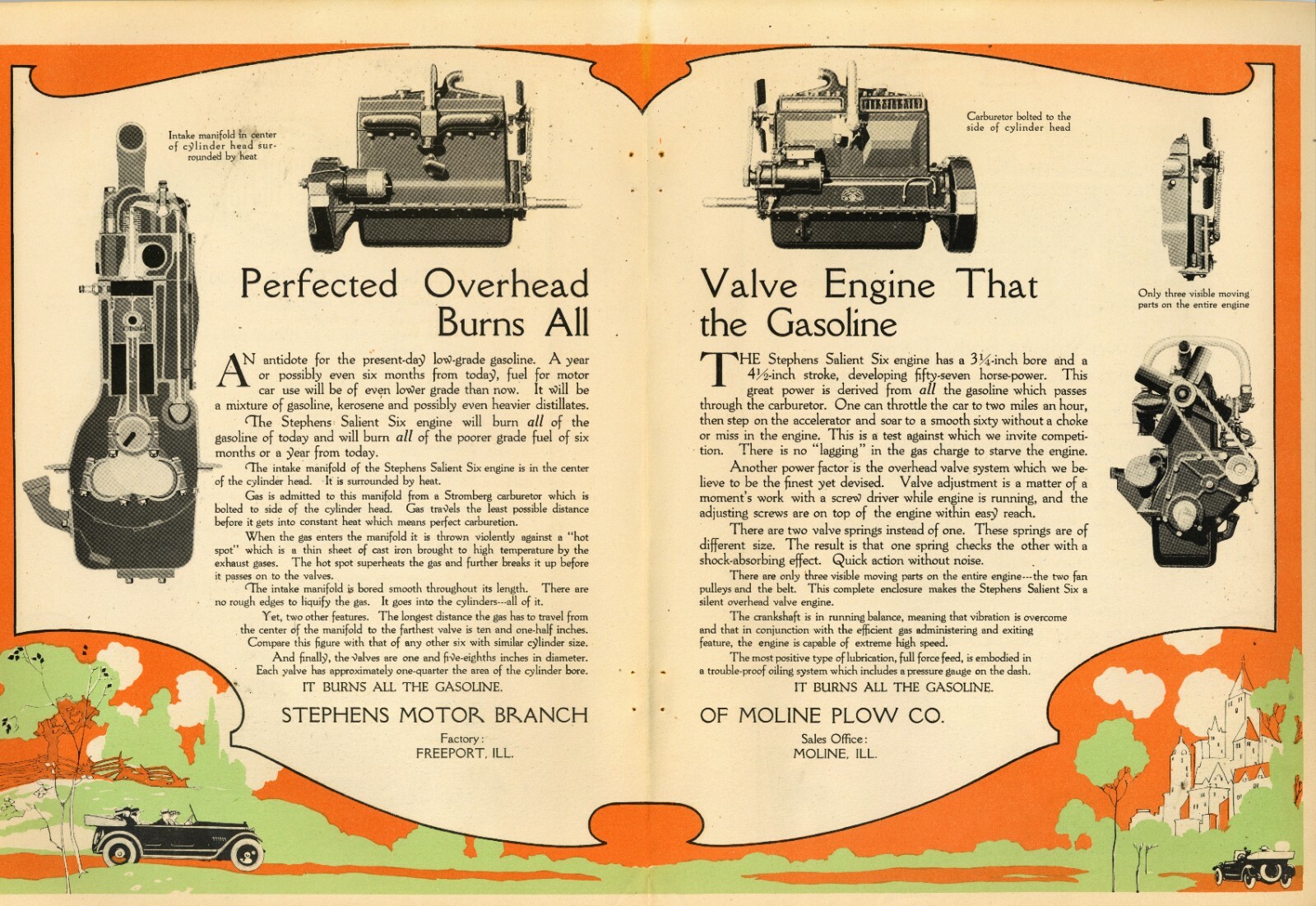 1918 Stephens Motor Car 4 pg. True Centerfold Ad: Salient Six - Moline ...