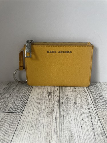 MARC JACOBS Mustard Yellow Credit Card Coin Key Ring ID Holder LEATHER ...