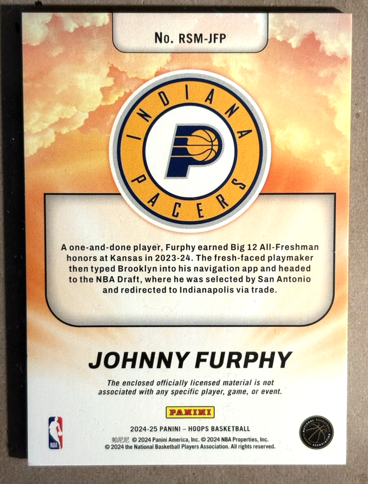 Johnny Furphy Rookie 2024-25 Panini NBA Hoops Rise N Shine #RSM-JFP (RC ...