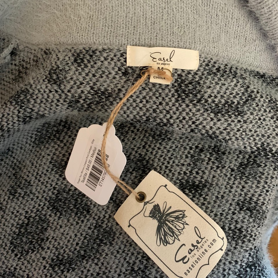 Open-Front Cardigan Bat Wing Sleeves Black & Gray Animal Print Easel ...