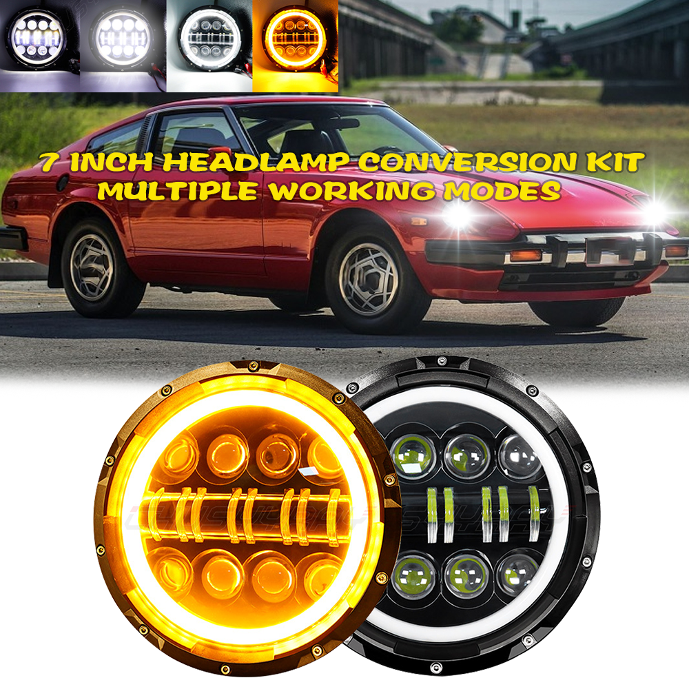 Pair 7inch Round LED Headlights Hi/Lo Beam For datsun 280ZX/240Z/260Z ...