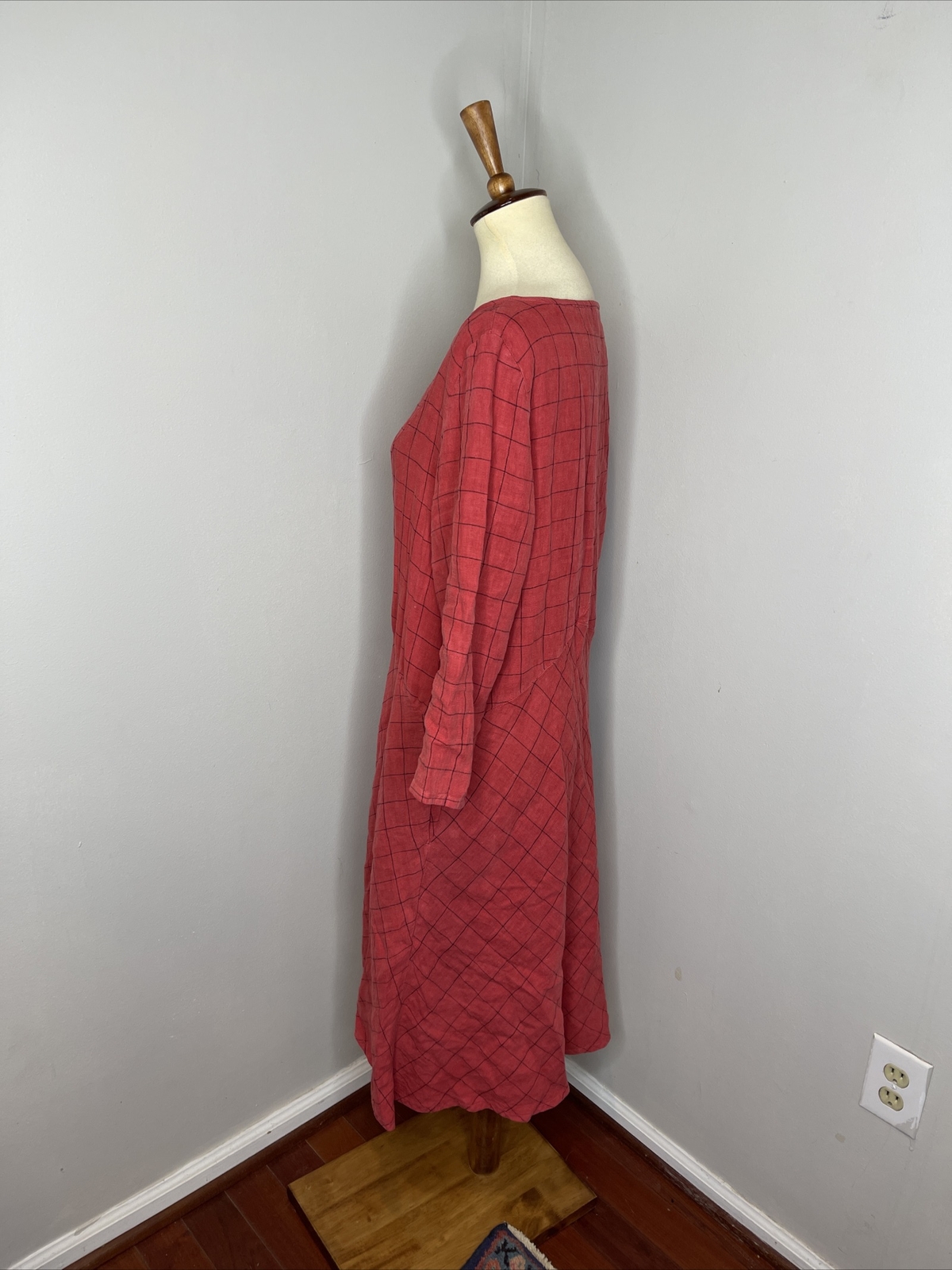 Lisa Bayne Linen Langenlook 3/4 Sleeve Dress Red Wind… - Gem