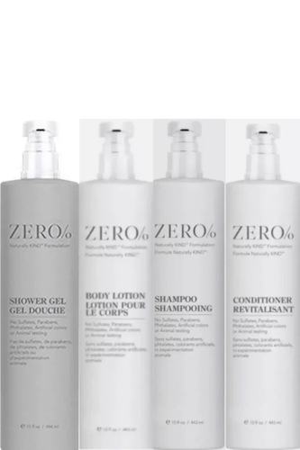 Zero% Shower Gel, Conditioner, Shampoo, Body Lotion by Gilchrist ...