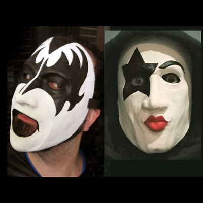 KISS 2 Rock LATEX MASKS GENE SIMMONS + PAUL STANLEY Halloween COSPLAY ...