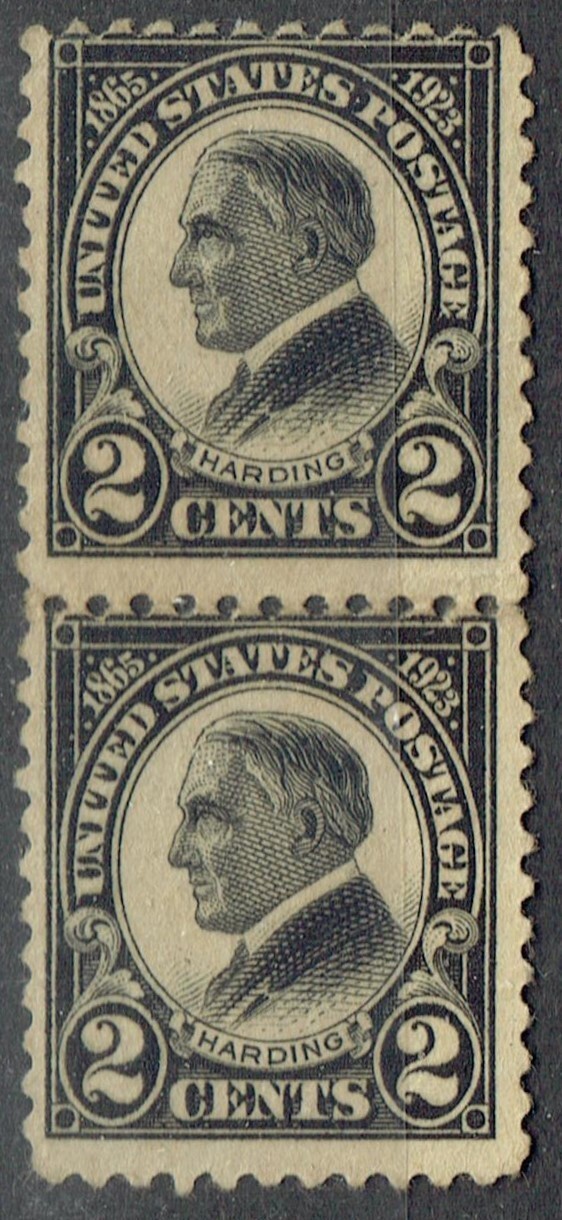1923 2c black Harding (610) vertical pair with original gum & light ...