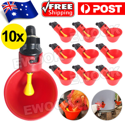 10x Automatic Cups Water Feeder Drinker Chicken Waterer Poultry Chook ...