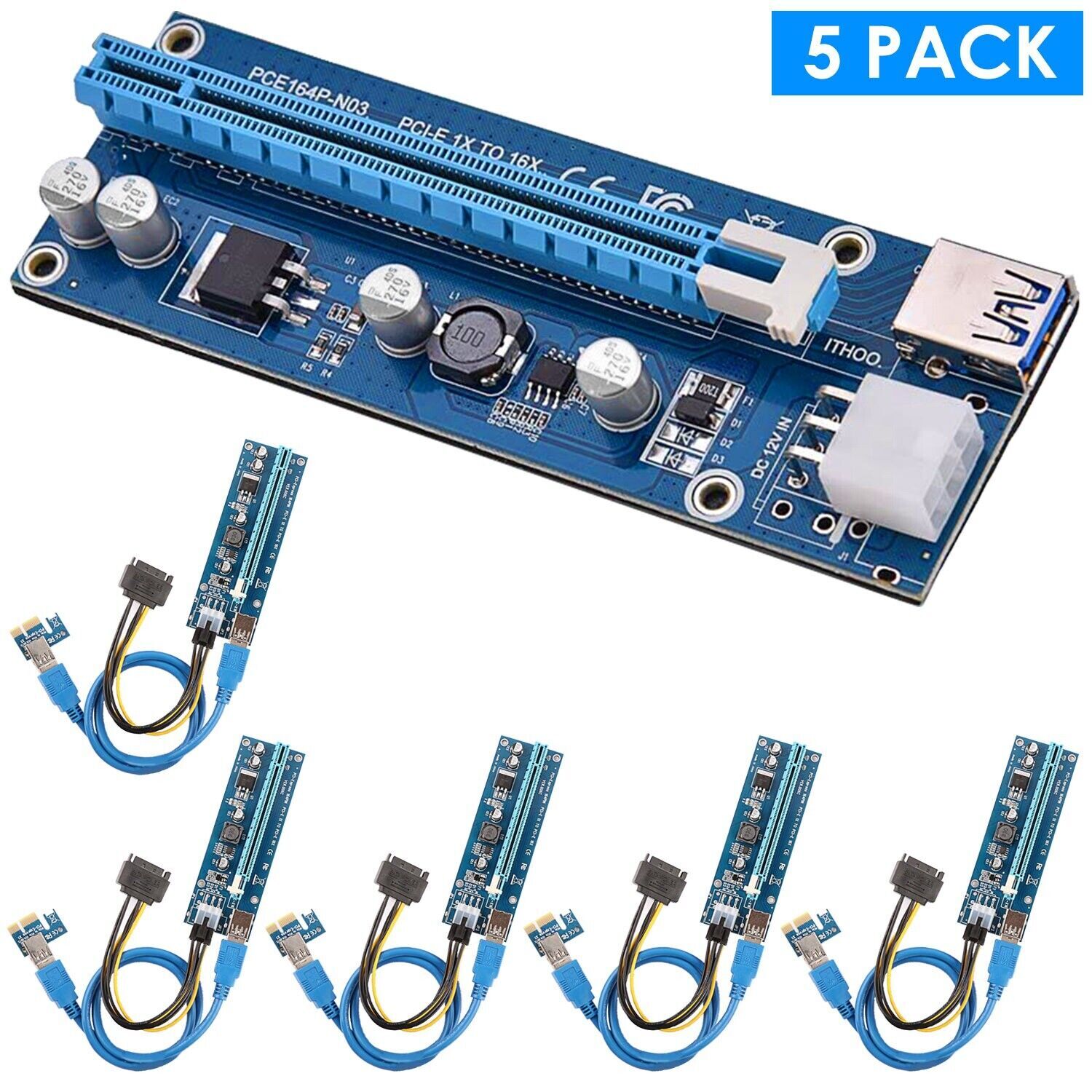 5 Sets PCI-E PCI Express Risers GPU Mining Powered Riser Adapter Card w ...