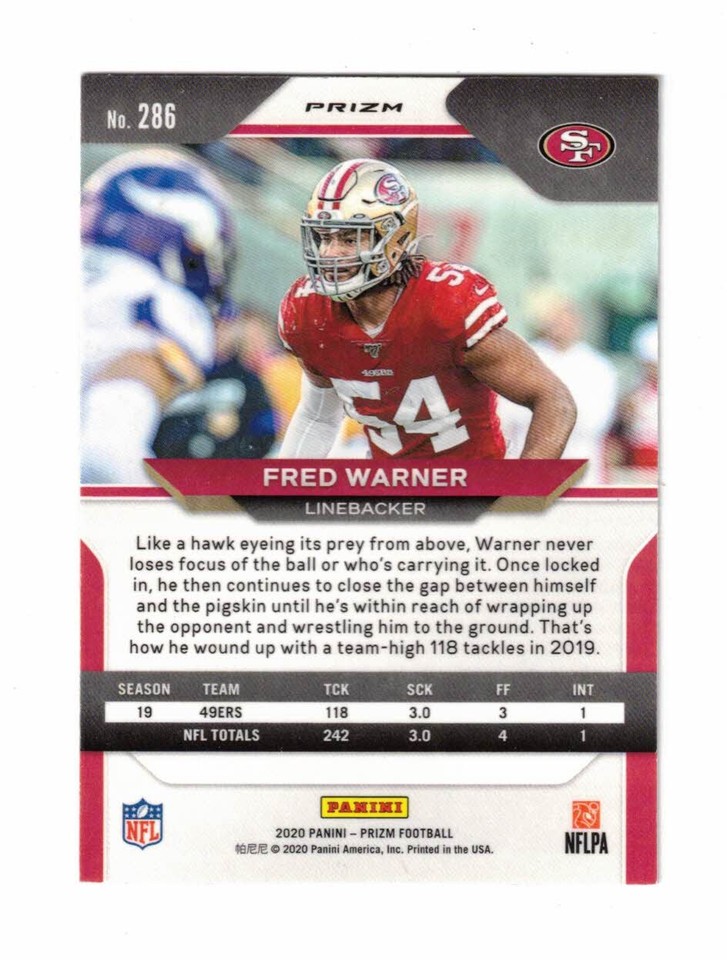 Fred Warner - 49ers - 2020 Panini Prizm - Orange Laser Prizm - #286 | eBay