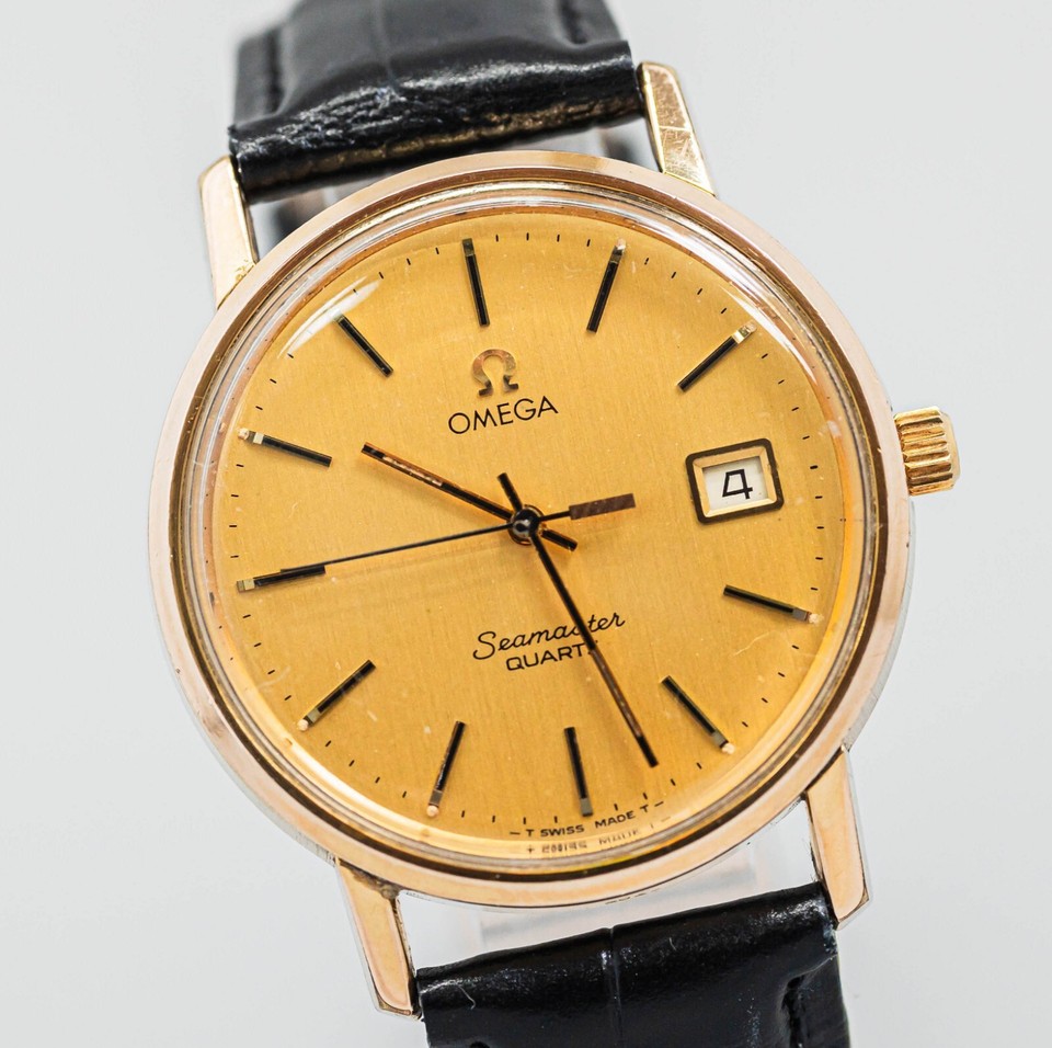**NEAR MINT** Vintage OMEGA Seamaster Cal.1342 Quartz Push Crown Gold ...