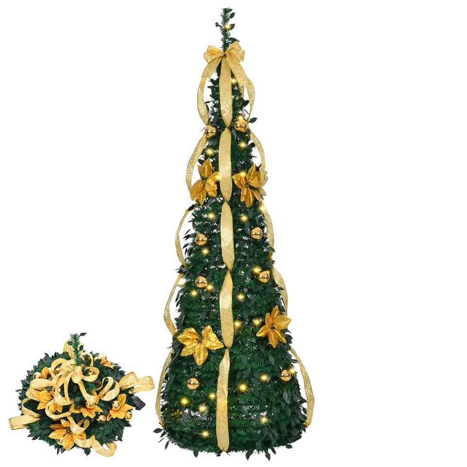 6FT Christmas Tree Prelit Pre Pop up Xmas Decorative Tree with 80 Warm ...