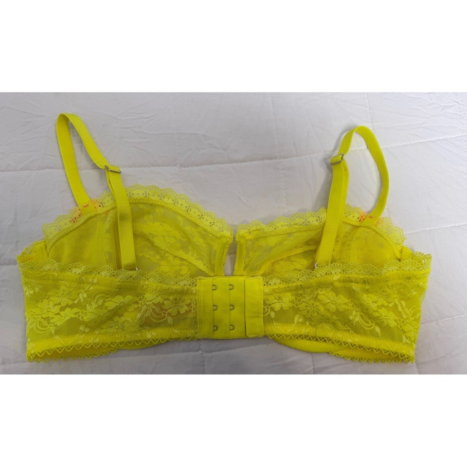 Victoria's Secret 36D Lace Unlined Bra Neon Yellow Push Up Adjustable ...