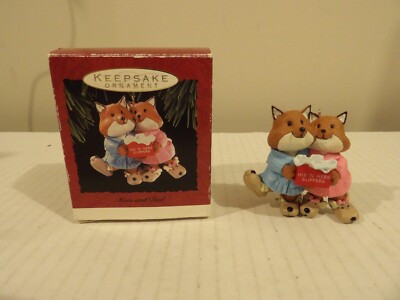 Hallmark Ornament 1993 Mom and Dad His 'n' Hers Slippers Fox Blue Pink ...