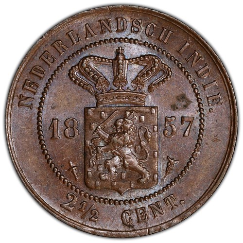 NETHERLANDS EAST INDIES: 1857 2½ Cents PCGS MS63BN — HEARTTHROB OF A ...
