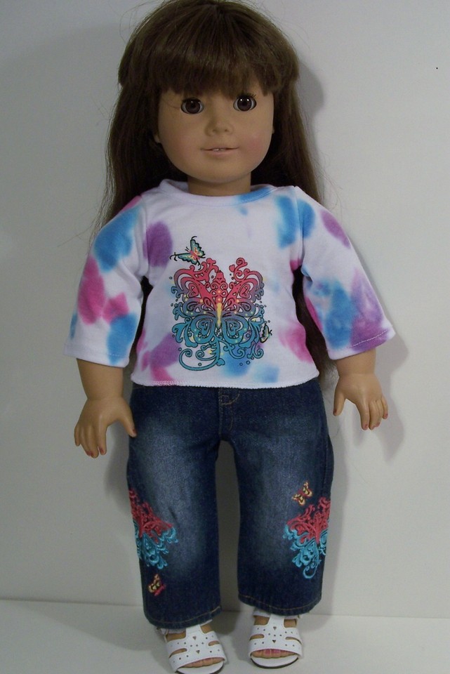 Butterfly Tye Dye Shirt Jeans 2 Piece Doll Clothes For 18" American ...