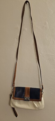 CHAPS IVORY BLUE LEATHER CROSS BODY PURSE BAG SMALL 9" x 6" NICE! | eBay