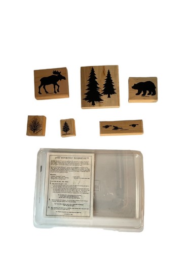 Stampin’ Up Definitely Decorative 1998 6-piece Moose Bear Birds Pines ...