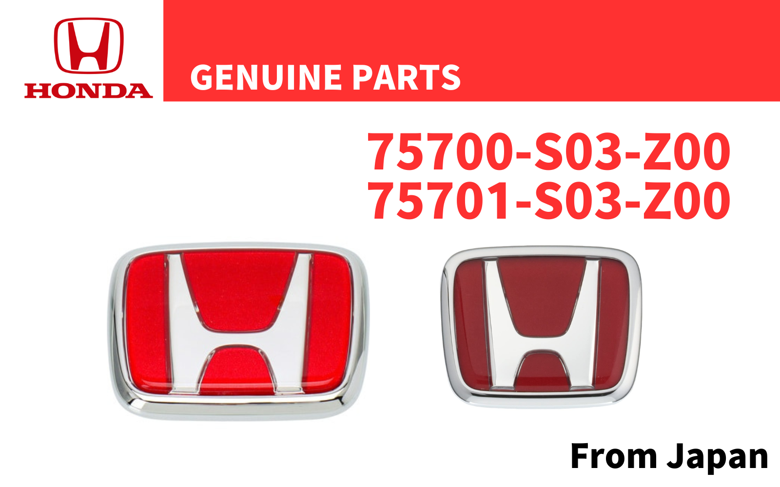 Honda Genuine Civic EK9 Type-R Front and Rear Emblems Red Badge Set OEM ...