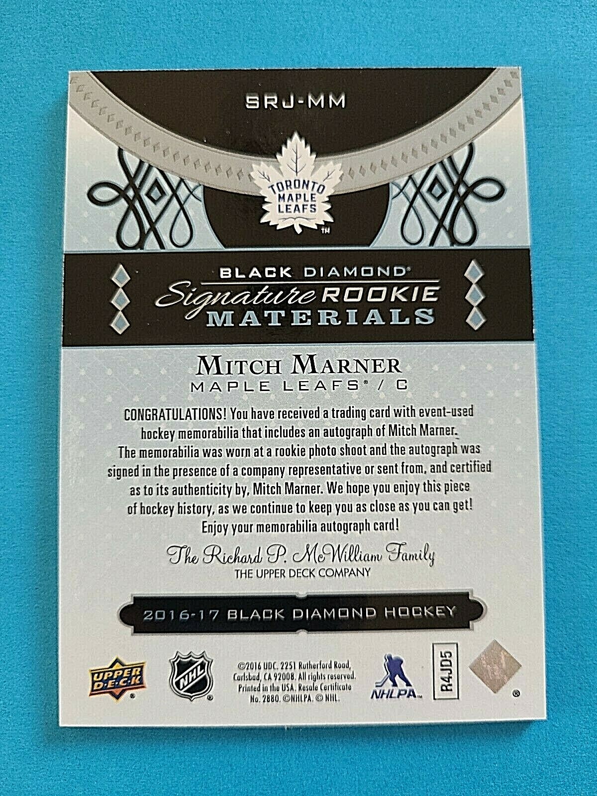 2016-17 Mitch Marner Black Diamond Signature Rookie Materials Autograph ...