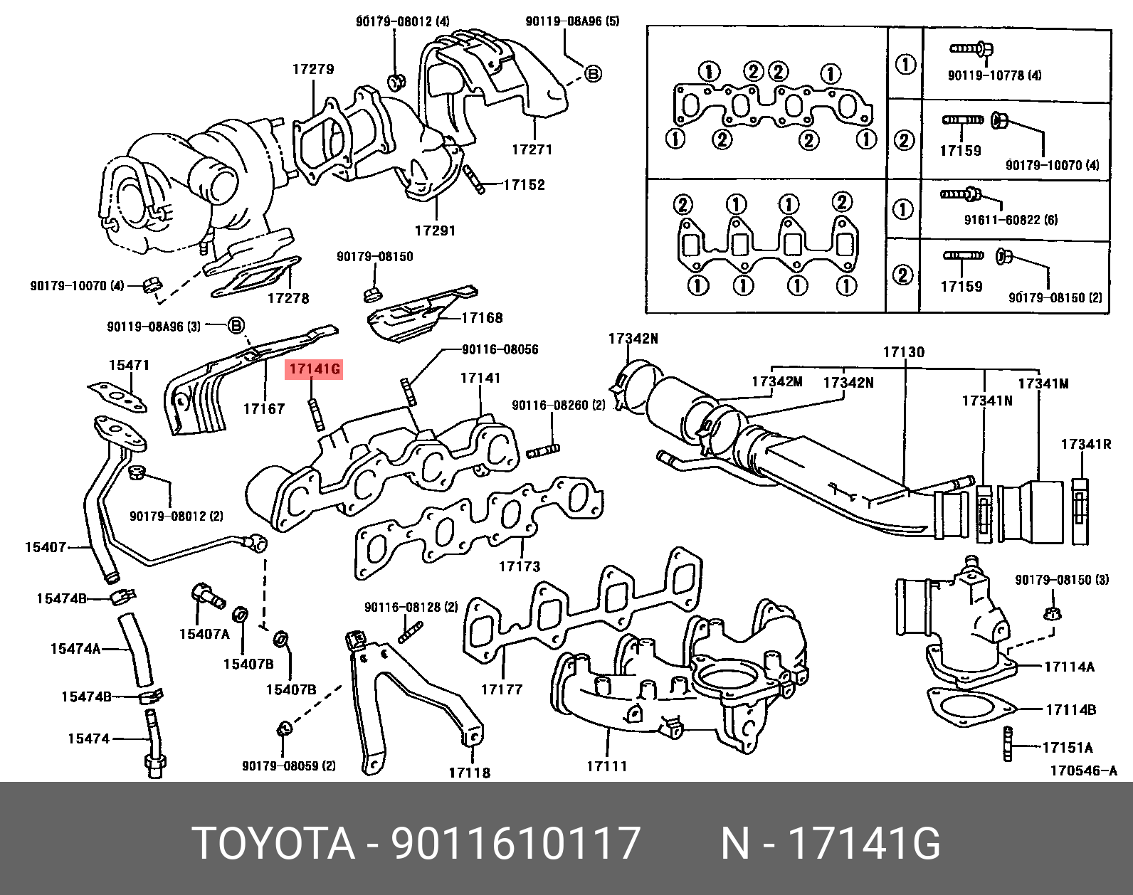 Genuine OE bolt, stud for turbocharger, 9011610117 for TOYOTA 90116 ...