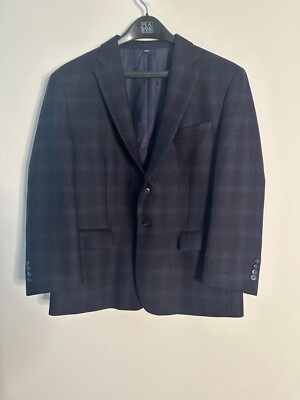 Jos A. Bank Blue Plaid Check Wool Tailored Fit Blazer Sport Coat Jacket ...