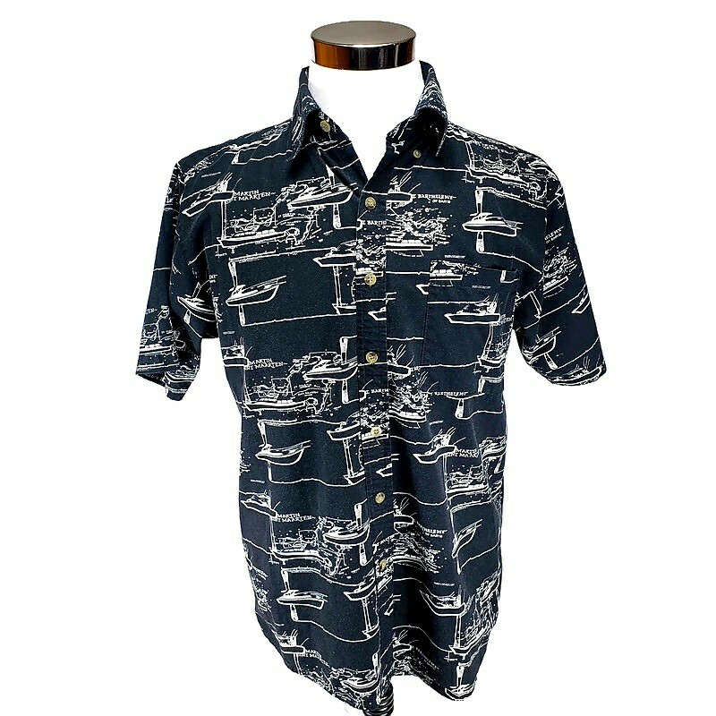 Island Blue Black Hawaiian Boat Shirt Sz M Button Up Short Sleeve ...