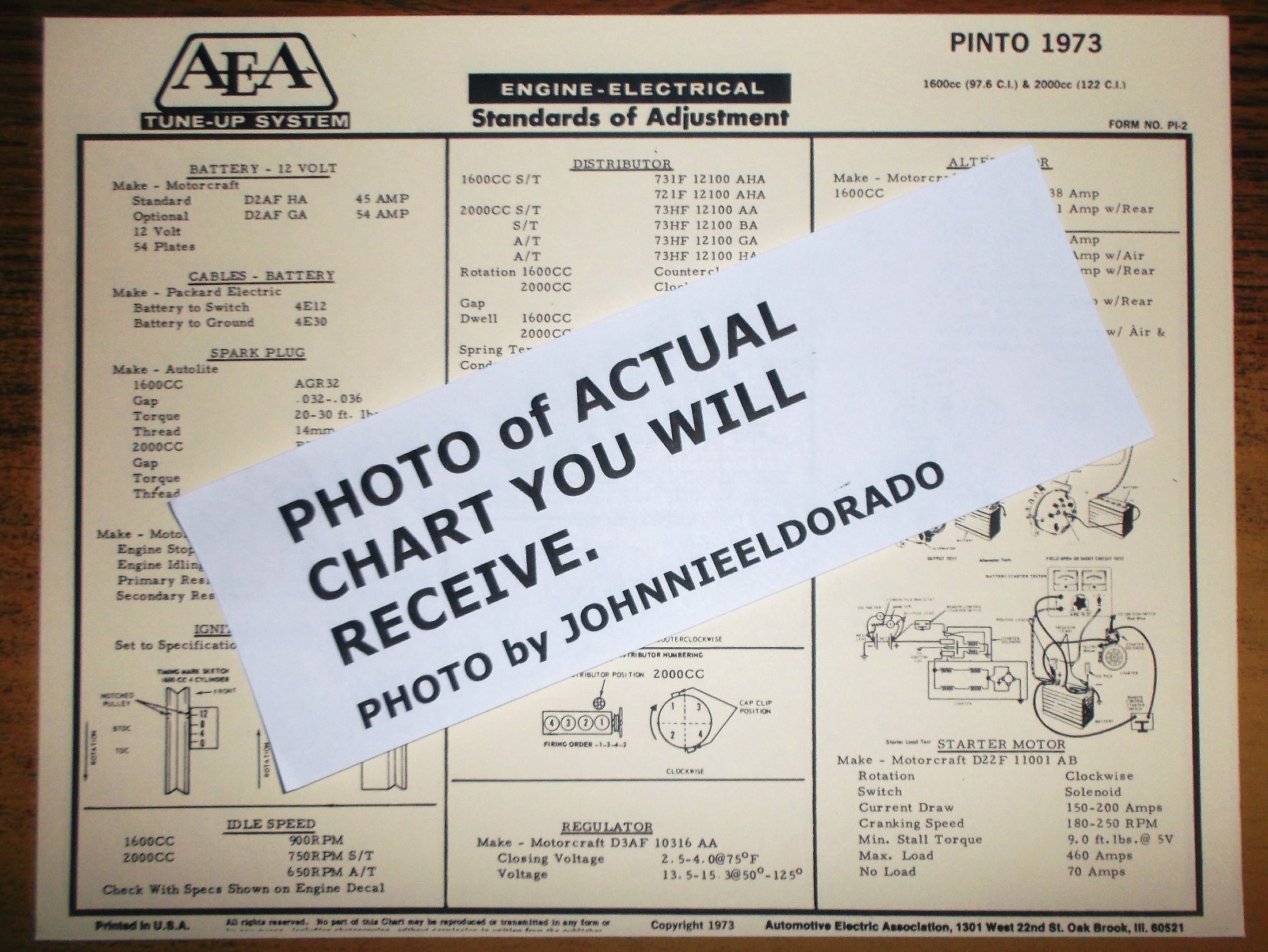 1973 Ford Pinto FOUR Series 1600cc & 2000CC Models AEA Tune Up Chart | eBay