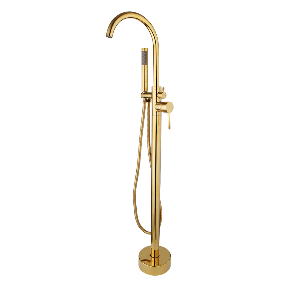 Floor Mounted Free Standing Bathtub Gold Mixer Shower Faucet Tub Filler ...