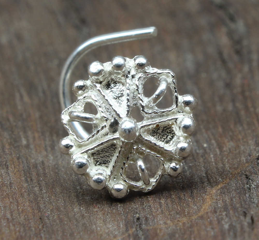 New Work 925 Sterling Silver nose Stud corkscrew piercing nose ring L ...