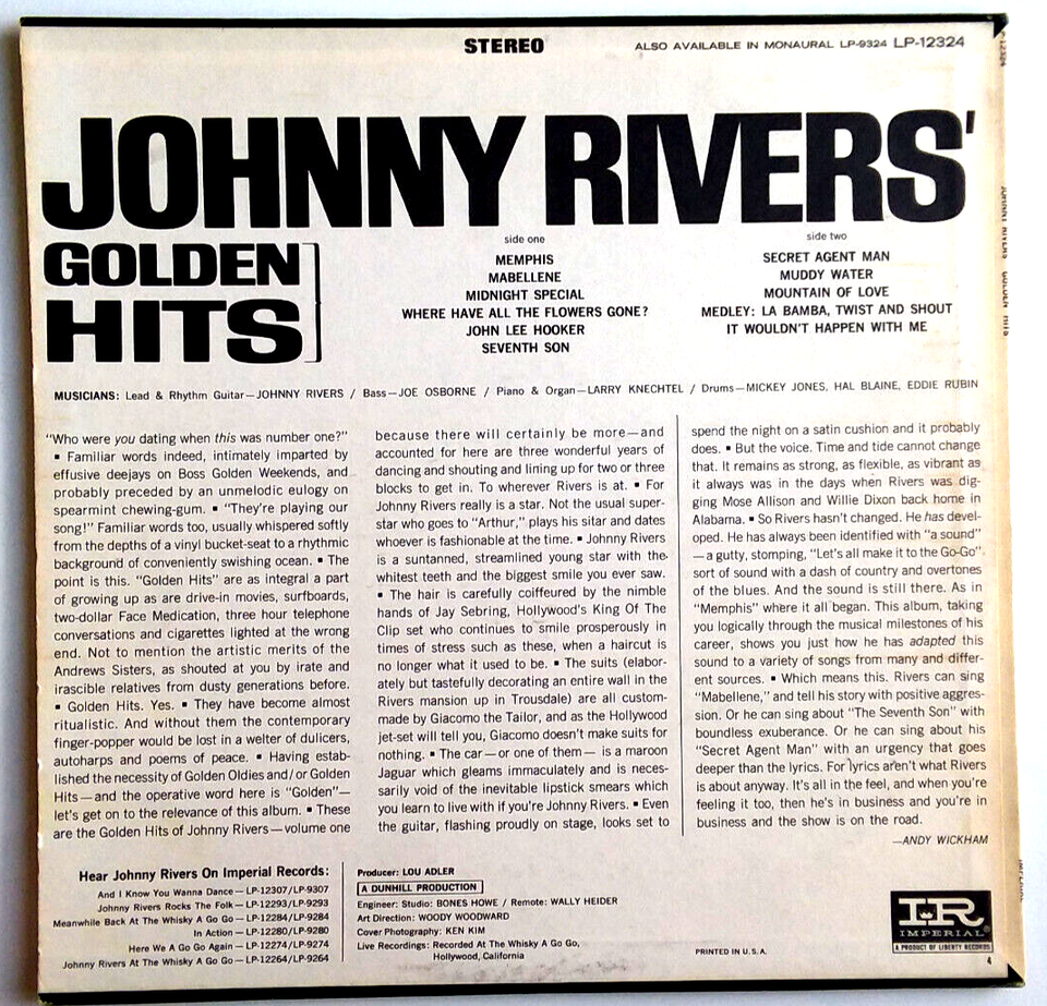 Johnny Rivers – Johnny Rivers' Golden Hits - Vinyl LP 1966 Imperial LP ...